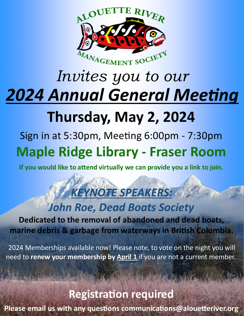2024 Annual General Meeting – May 2nd - Alouette River Management Society